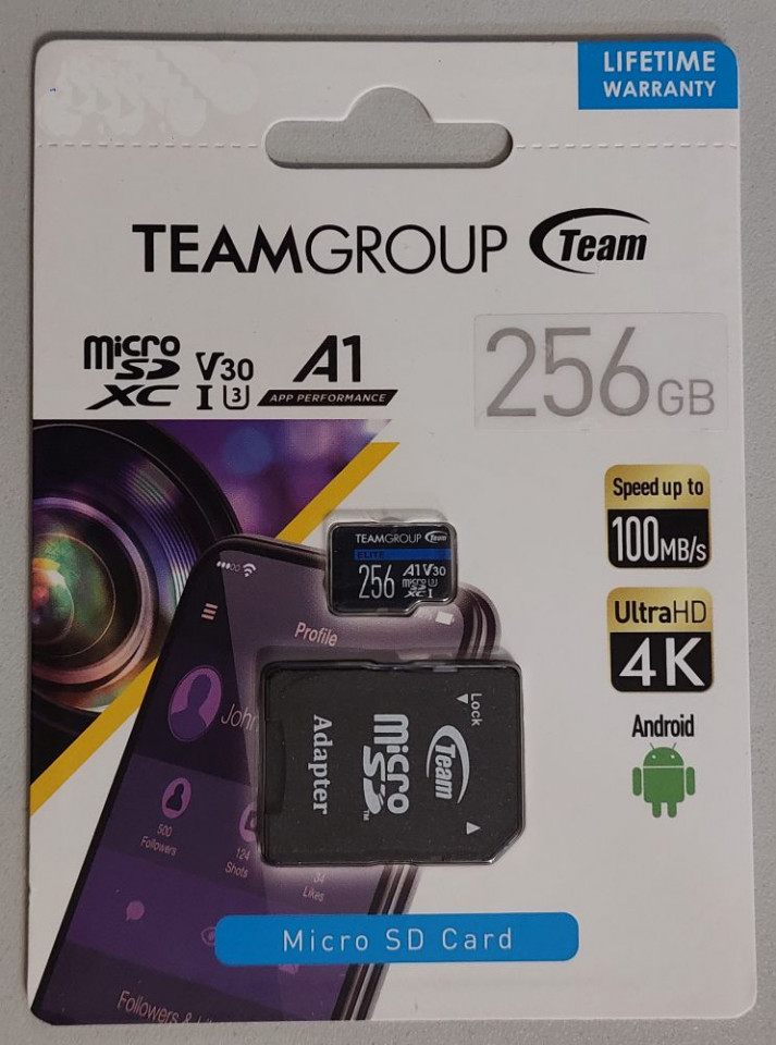 TeamGroup MICRO SDXC 256GB UHS-I ELITE + SD Adapter TEAUSDX256GIV30A103