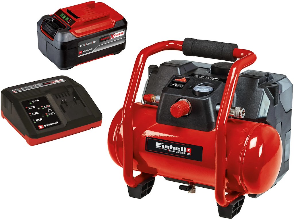 Einhell Aku. Vazdušni kompresor TE-AC 36/6/8 Li OF Set + Punjiva baterija 5,2Ah and 4A Fastcharger PXC-Starter-Kit + Power-X-Change Plus 18V 5,2Ah