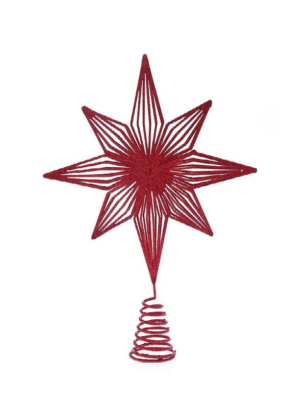NOVA GODINA- VRH za jelku crvena zvezda sa šljokicama 22*30cm
