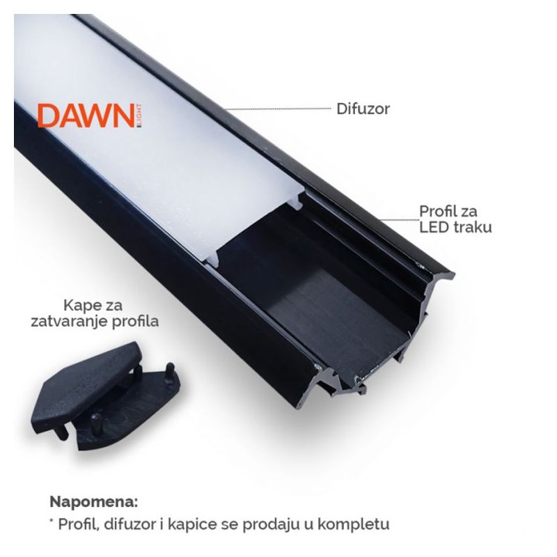 LED PROFIL LL-ALP007-R KOMPLET CRNI