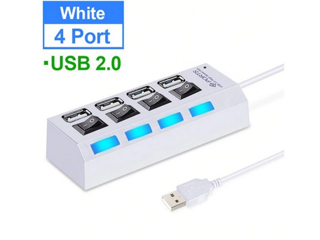 USB HUB 4 porta sa prekidačima USB 2.0, beli
