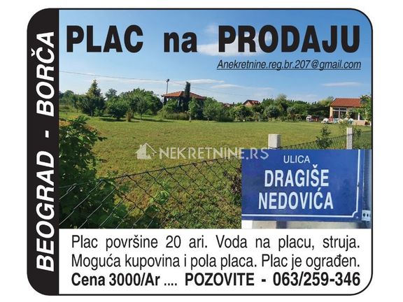 BORČA PLAC 20 ari - moguća kupovina i polovine placa