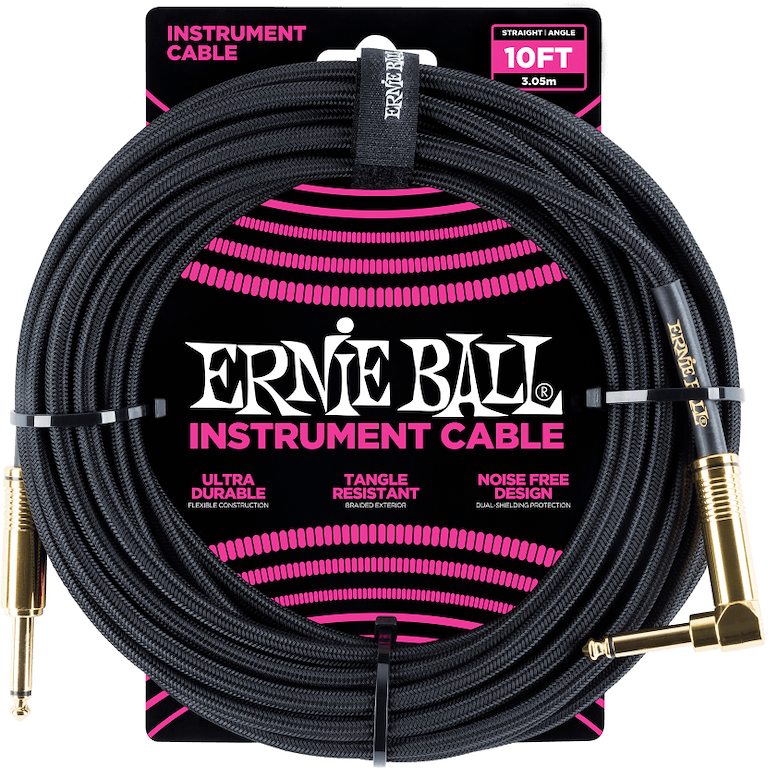 Ernie Ball 6081 | 3.05M Braided Straight / Angle Black - Instrumentalni kabl