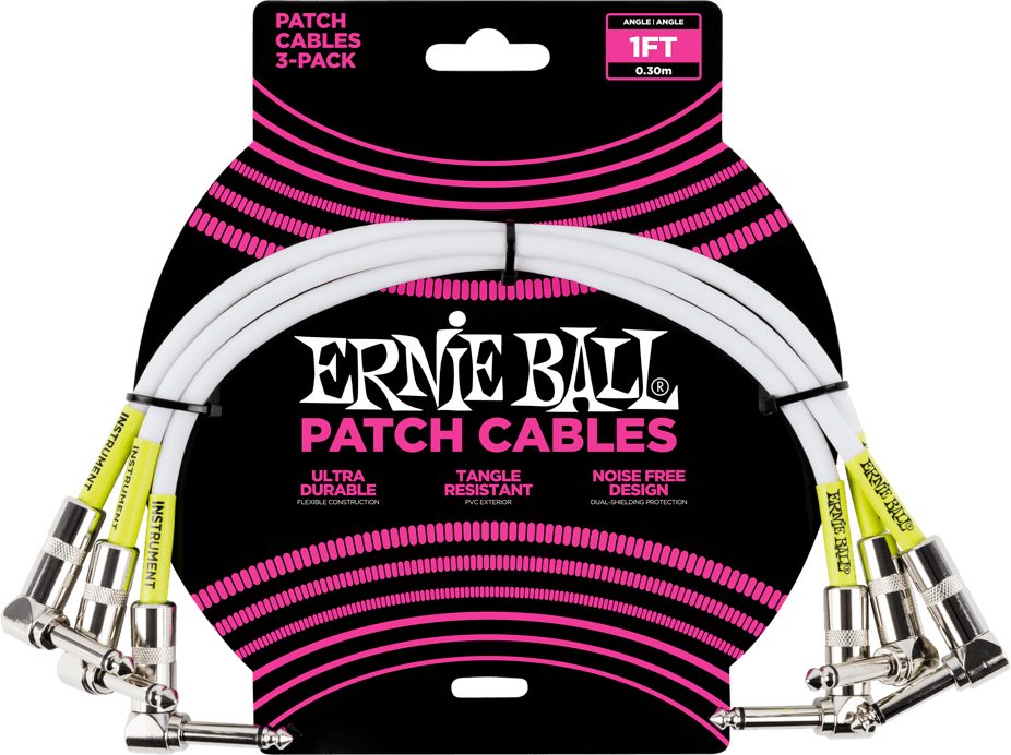 Ernie Ball Angle Patch Cable 30cm White 6055 3-Pack Patch Kablovi