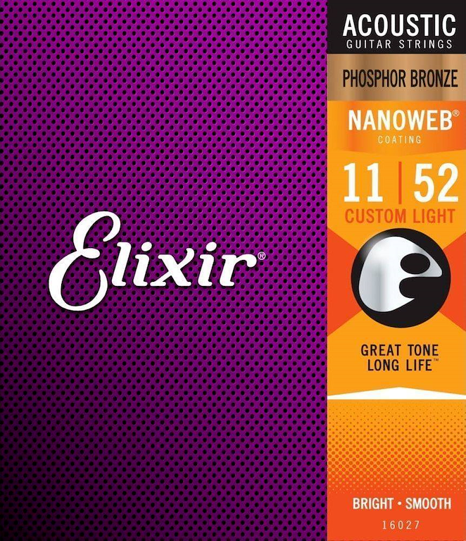 Elixir 16027 Acoustic NANOWEB Phosphor Bronze Custom Light 11-52 žice za akustičnu gitaru