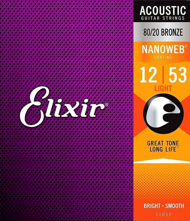 Elixir 11052 Acoustic NANOWEB 80/20 Bronze Light 12-53 žice za akustičnu gitaru