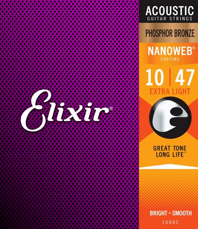 Elixir 16002 Acoustic NANOWEB Phosphor Bronze Extra Light 10-47 žice za akustičnu gitaru