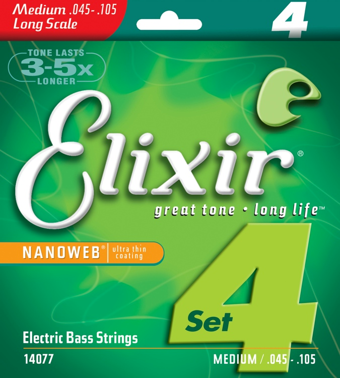 Elixir 14077 Electric Bass NANOWEB Medium Long Scale 45-105