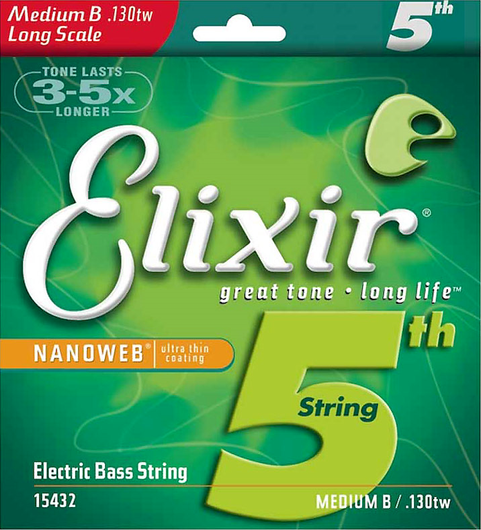 Elixir 15432 Electric Bass String NANOWEB Medium B / .130