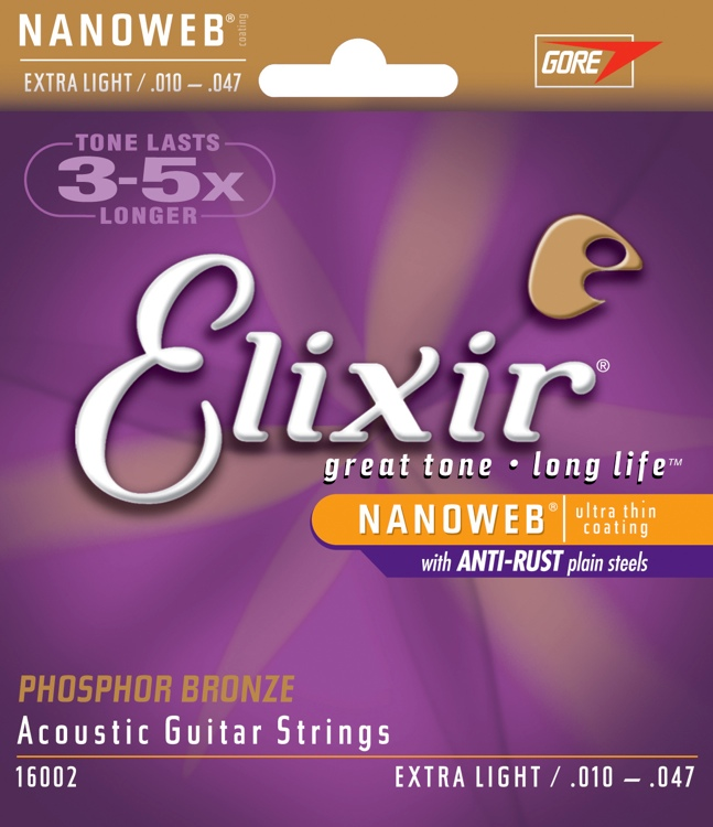 Elixir 16002 Acoustic NANOWEB Phosphor Bronze Custom Light 10-47