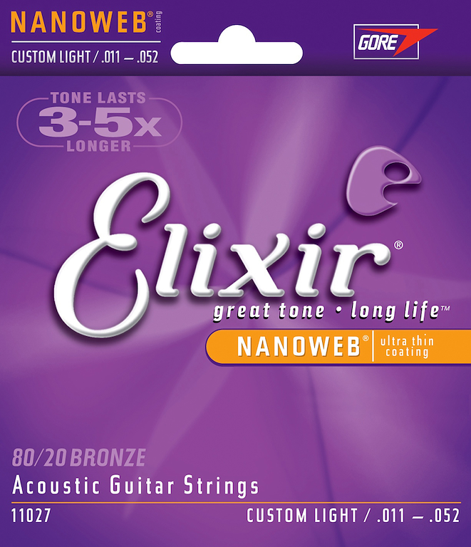 Elixir 11027 Acoustic NANOWEB 80/20 Bronze Custom Light 11-52