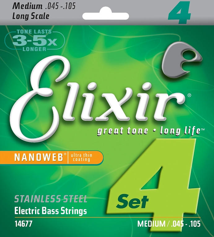 Elixir 14677 Electric Bass NANOWEB Medium Long Scale 45-105 Stainless Steel žice za 4-žičanu bas gitaru