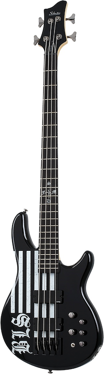 Schecter JD Deservio Bass | Gloss Black w/"BLS" Distressed Flag #49