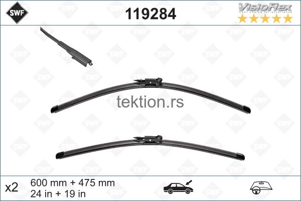 SWF VisioFlex 119284 600/475mm metlice brisača par BMW 2/3/4/X1/i4/Mercedes A/CLA/GLA