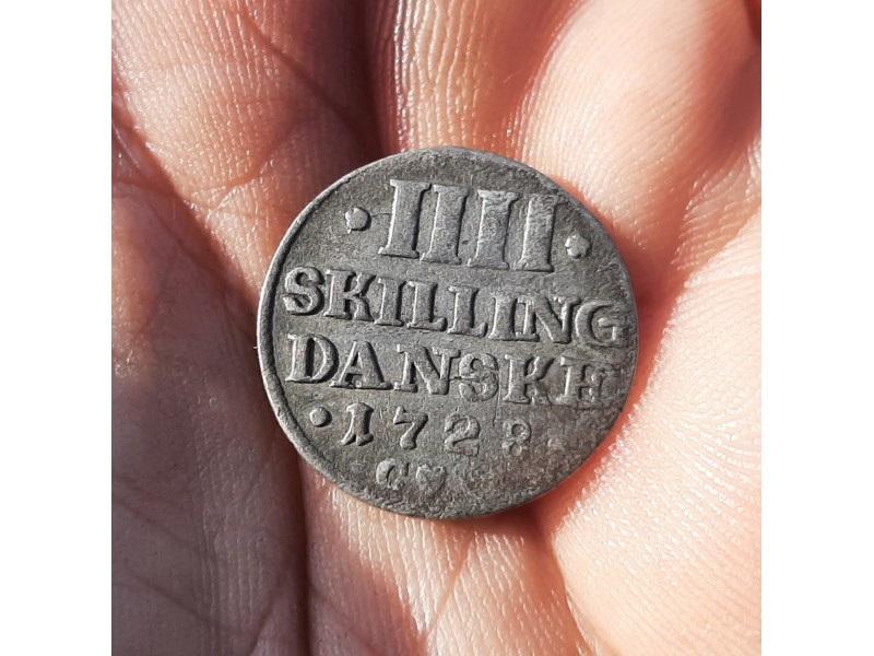 4 skilling danske 1728 srebro