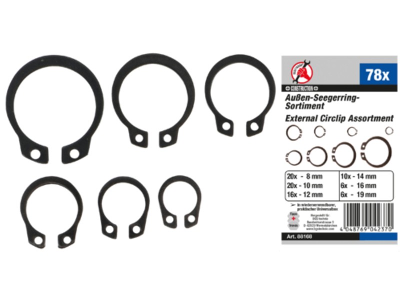 Set spoljašnjih sigurnosnih prstenova ø 3 - 19 mm, 78 komada