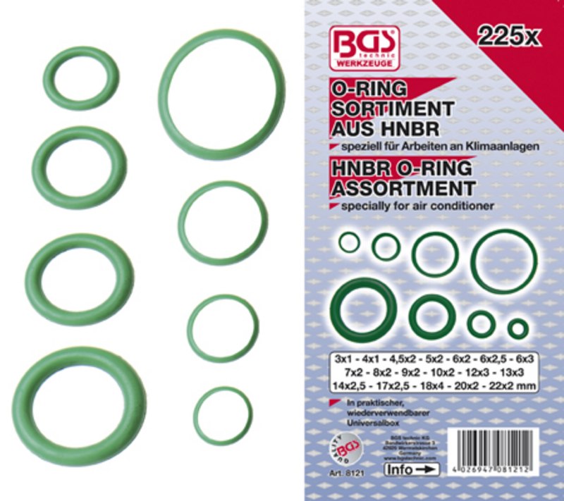 HNBR O-ring set 3-22 mm Ø, 225kom