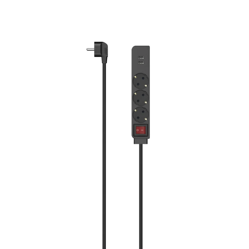Hama (223182) crni produžni kabl sa 3 utičnice i 2 USB porta 1.4m