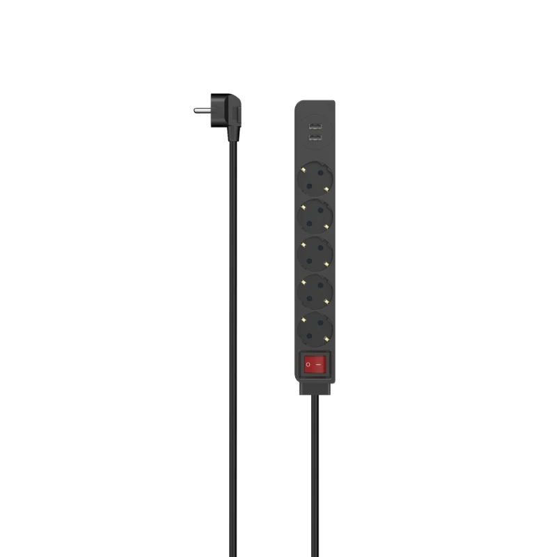 Hama (223184) crni produžni kabl sa 5 utičnica i 2 USB porta 1.4m