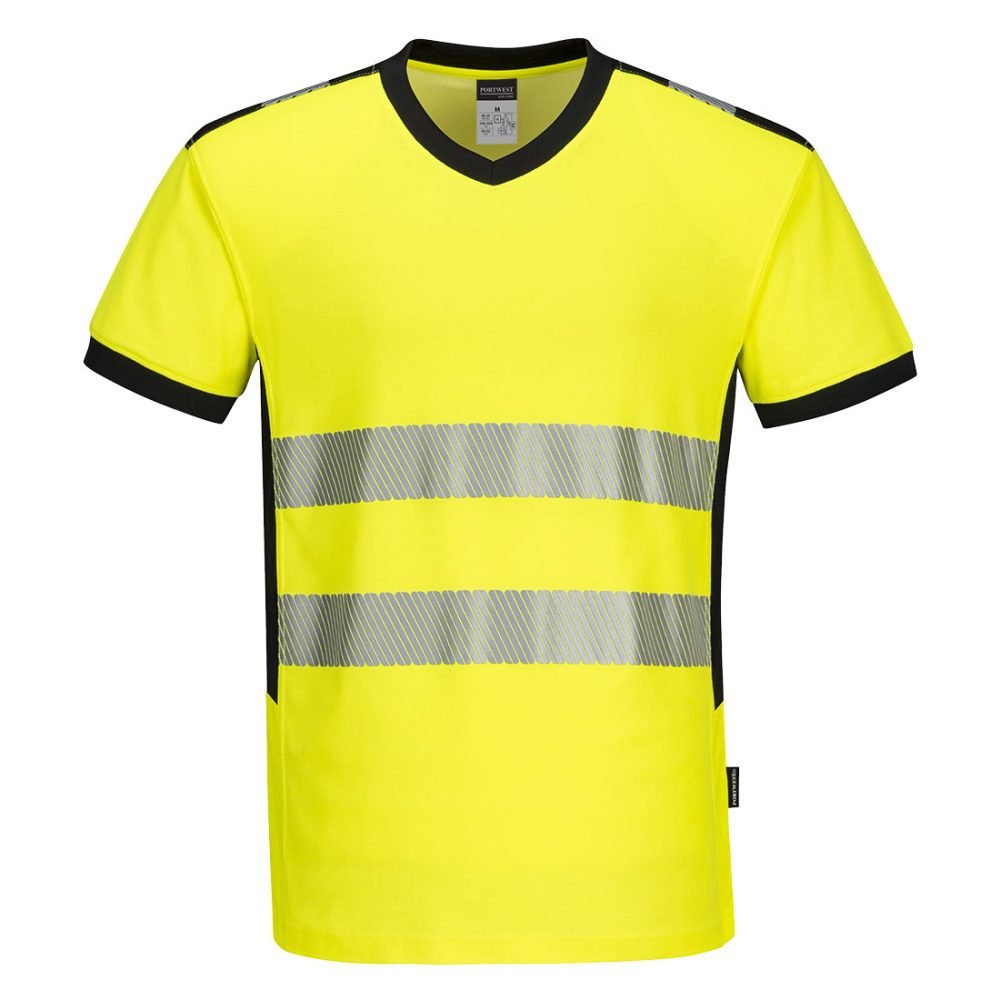 Majica sa V izrezom HI VIS PW310YBR žuto/crna