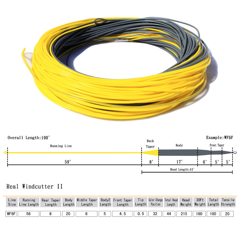 TIME FLY LINE REAL WINDCUTTER II WF6F 100FT 2 WELDED LOOPS