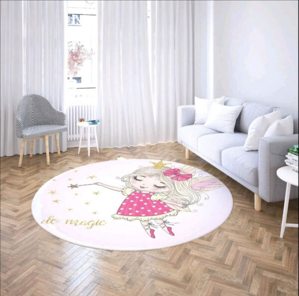 Okrugli tepih za decu 120x120cm sa gumenom podlogom – Vila, TG-142