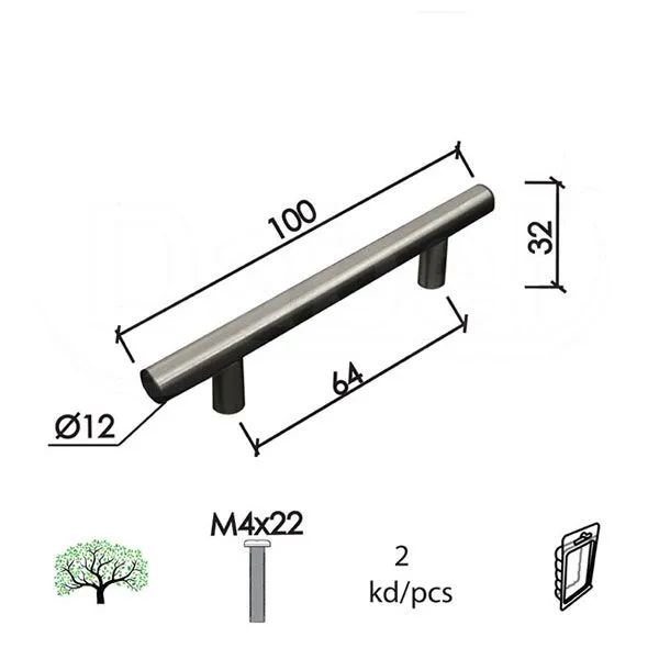 Ručica C90 INOX 64/100/32/FI12mm (2KOM) M4X22mm DBP2 0205546