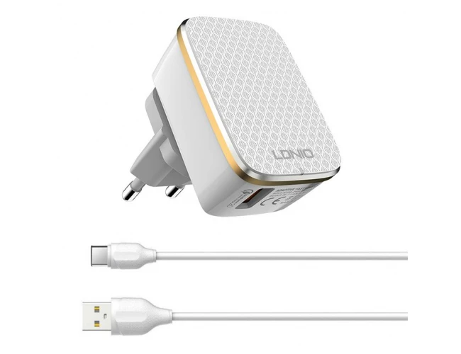 LDNIO A1204Q (78910) kućni punjač USB 3.0 5V 2.4A sa Tip C kablom beli