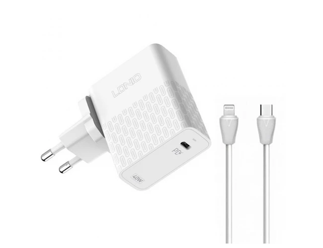 LDNIO A1405C (92216) kućni punjač USB 3.0 40W sa kablom Tip C (muški) na lightning (muški) beli