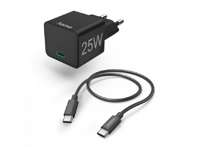 HAMA Mini Brzi Punjac Sa USB-C Kablom, PD, 25W, 1.5m Crni 201623