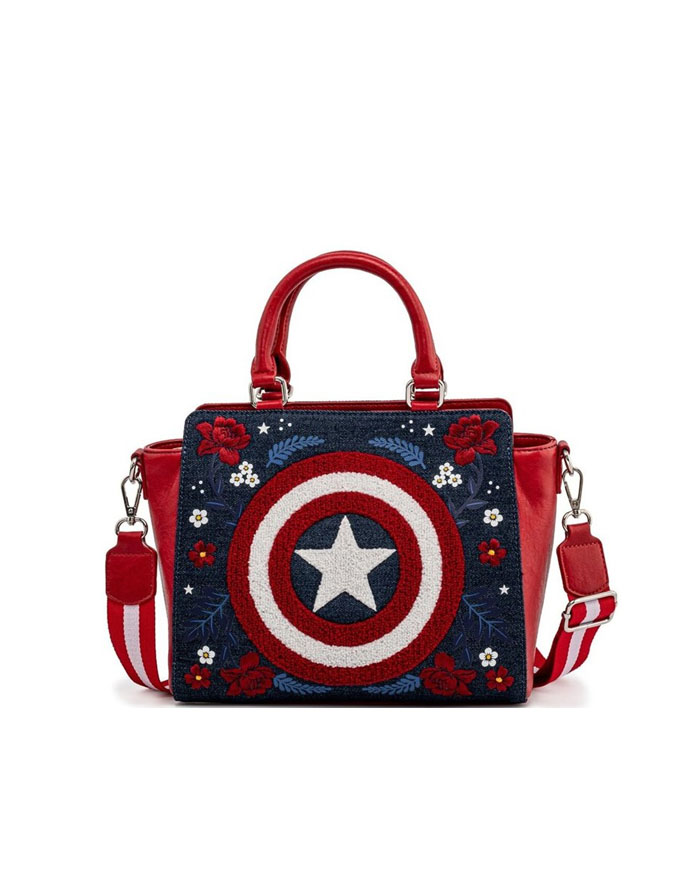 TORBA MARVEL CAPTAIN AMERICA 80TH FLORAL SHEID BLUE RED Loungefly
