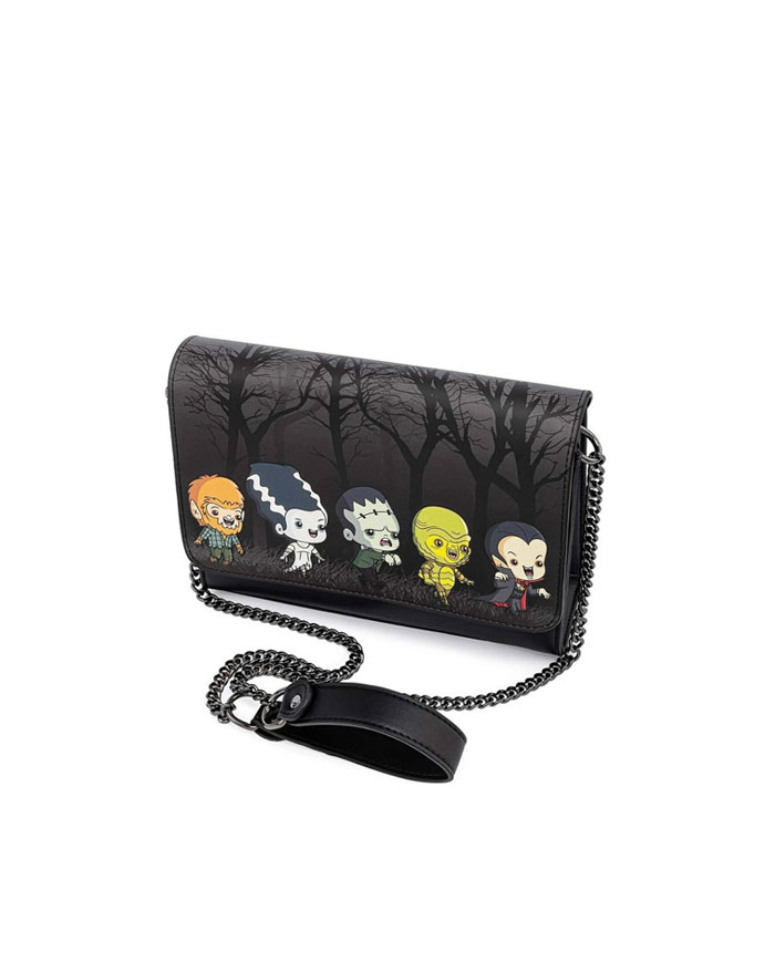 TORBA UNIVERSAL MONSTERS CHIBI LINE CHAIN STRAP CROSS BODY BLACK Loungefly