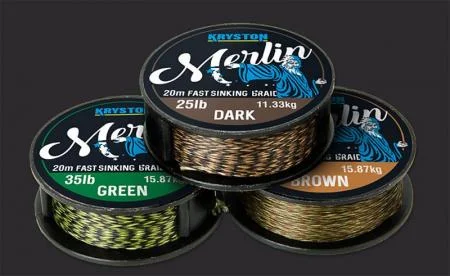 KRYSTON MERLIN FAST SINKING SUPPLE BRAID 25LB X 20M WEED GREEN (KR-ME7)