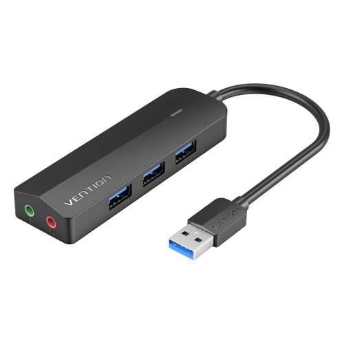 USB Hub sa ulazom za mikrofon i slušalice 3,5mm + USB x3 - Crni