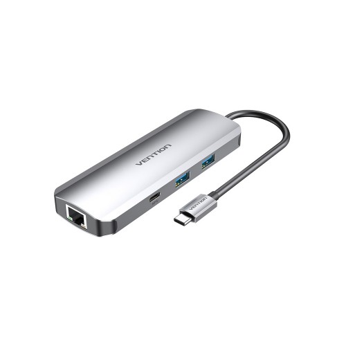 9 u 1 USB-C na HDMI/USB-C/USB x2/RJ45/SD/TF/TRRS/3,5mm - Sivi