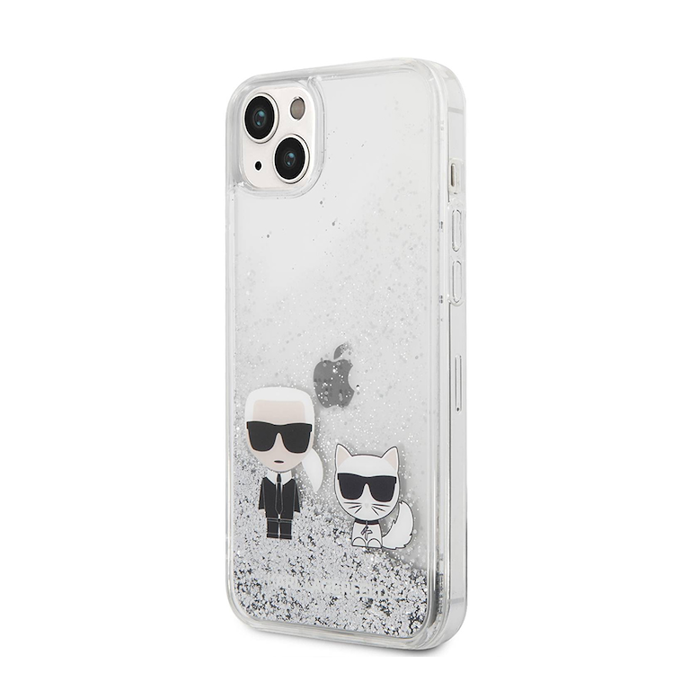Maska(futrola) Karl Lagerfeld Hc Liquid Glitter Karl&Choupette za iPhone 14 Plus 6.7 srebrna(KLHCP14MGKCS)