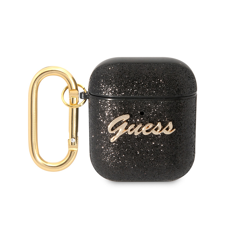 Maska(futrola) Guess za Airpods 1/2 PU Glitter Flake crna (GUA2HGGSHK)