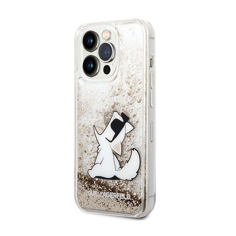 Maska Karl Lagerfeld Hc Liquid Glitter Choupette za iPhone 14 Pro 6.1 zlatna (KLHCP14LGCFD)