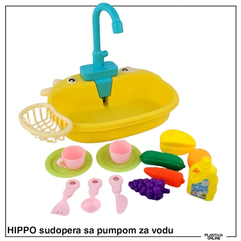 HIPPO sudopera sa pumpom za vodu i sa kuhinjskim priborom i namernicama ŽUTA