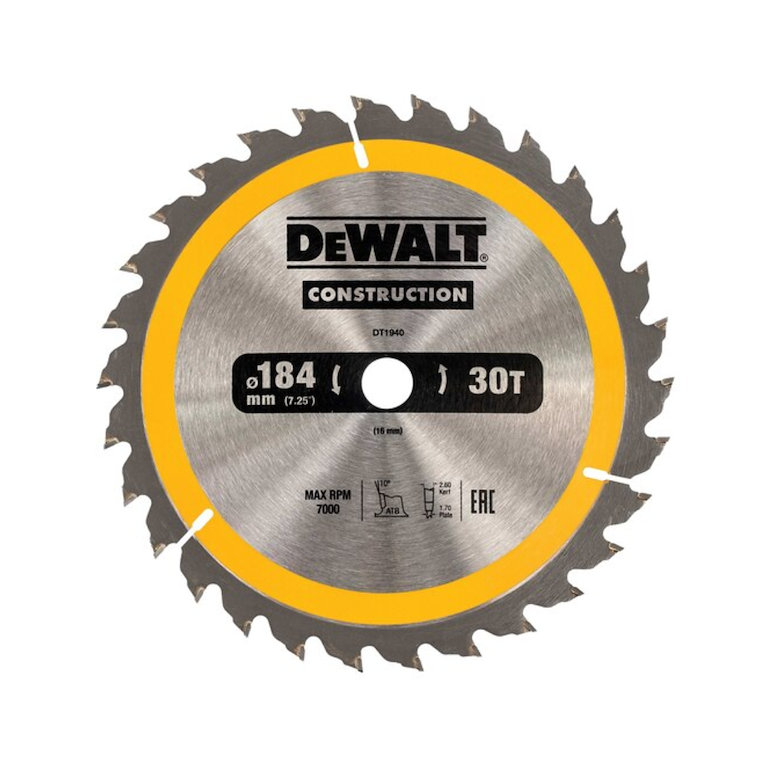 DeWalt List kružne testere za građevinske materijale, 184 mm, 30T, DT1940