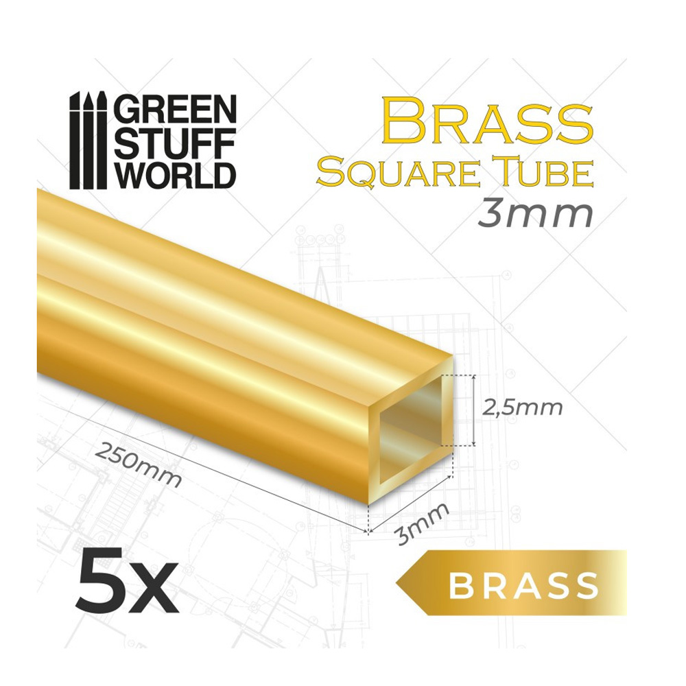 Square Brass Tube 3mm - Pack x5
