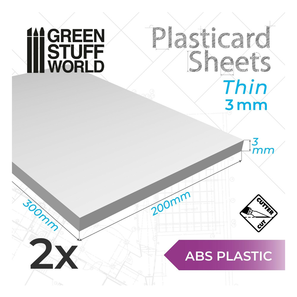 Plasticard ABS Plain Sheet 3mm PACK x2