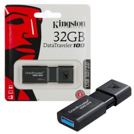 USB Flash Drive 32GB KINGSTON DataTraveler DT100G3/32GB, USB 3.0, Sliding USB connector, Plastic, Black