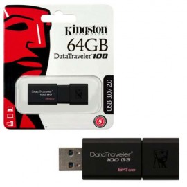 USB Flash Drive 64GB KINGSTON DataTraveler DT100G3/64GB, USB 3.0, Sliding USB connector, Plastic, Black