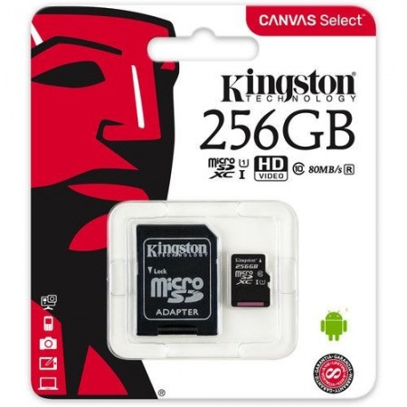 Micro SD 256GB KINGSTON Canvas Select SDCS/256GB, sa adapterom, UHS-I, class 10, 80MB/s read