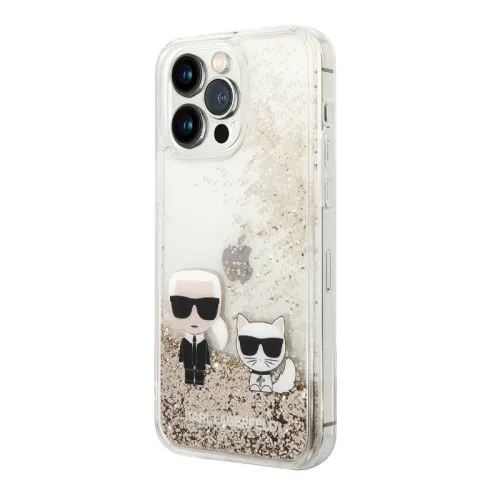 Futrola - maska Karl Lagerfeld Liquid Glitter Case Karl And Choupette za iPhone 14 Pro zlatna Full Original (KLHCP14LGKCD) (MS)
