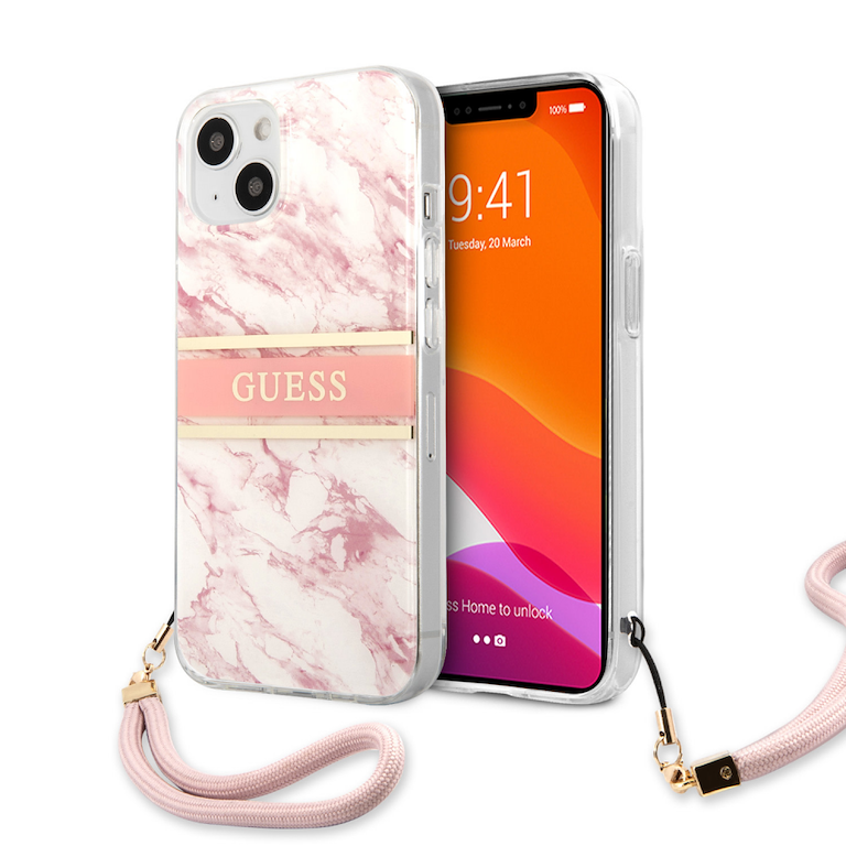 Maska Guess Marble Strap za iPhone 13 6.1 roze (GUHCP13MKMABPI)