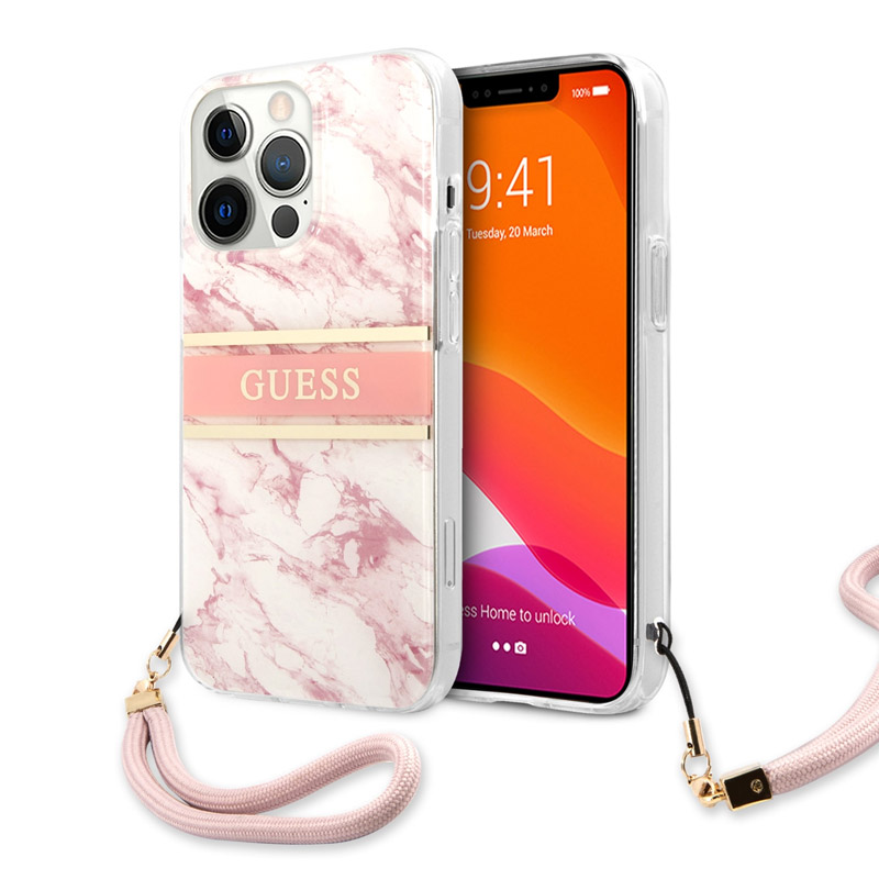 Maska Guess Marble Strap za iPhone 13 Pro 6.1 roze (GUHCP13LKMABPI)