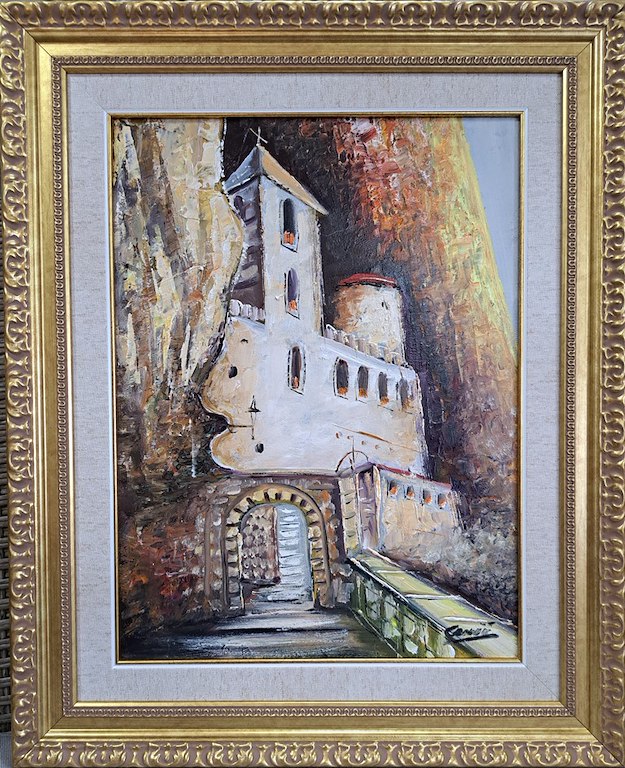 Ostrog, Dragan Canic, ulje na platnu, sertifikat, luksuzno uramljena, sa 54×44 cm, bez 40×30 cm, 120 eura