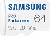 Samsung - MicroSD 64GB, PRO Endurance, SDXC, UHS-I (SDR014) U1 V10 Class10, Read up to 100MB/s, Write up to 30MB/s, w/SD adapter